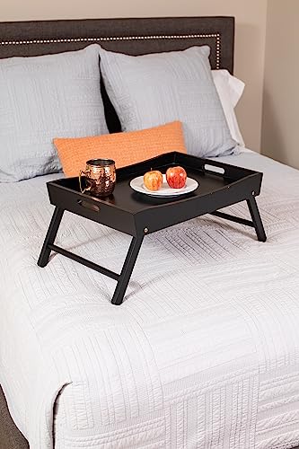 BIRDROCK HOME Wood Bed Tray with Folding Legs - Work from Home - Wide Breakfast Serving Tray Lap Desk with Sides and Handles - Black