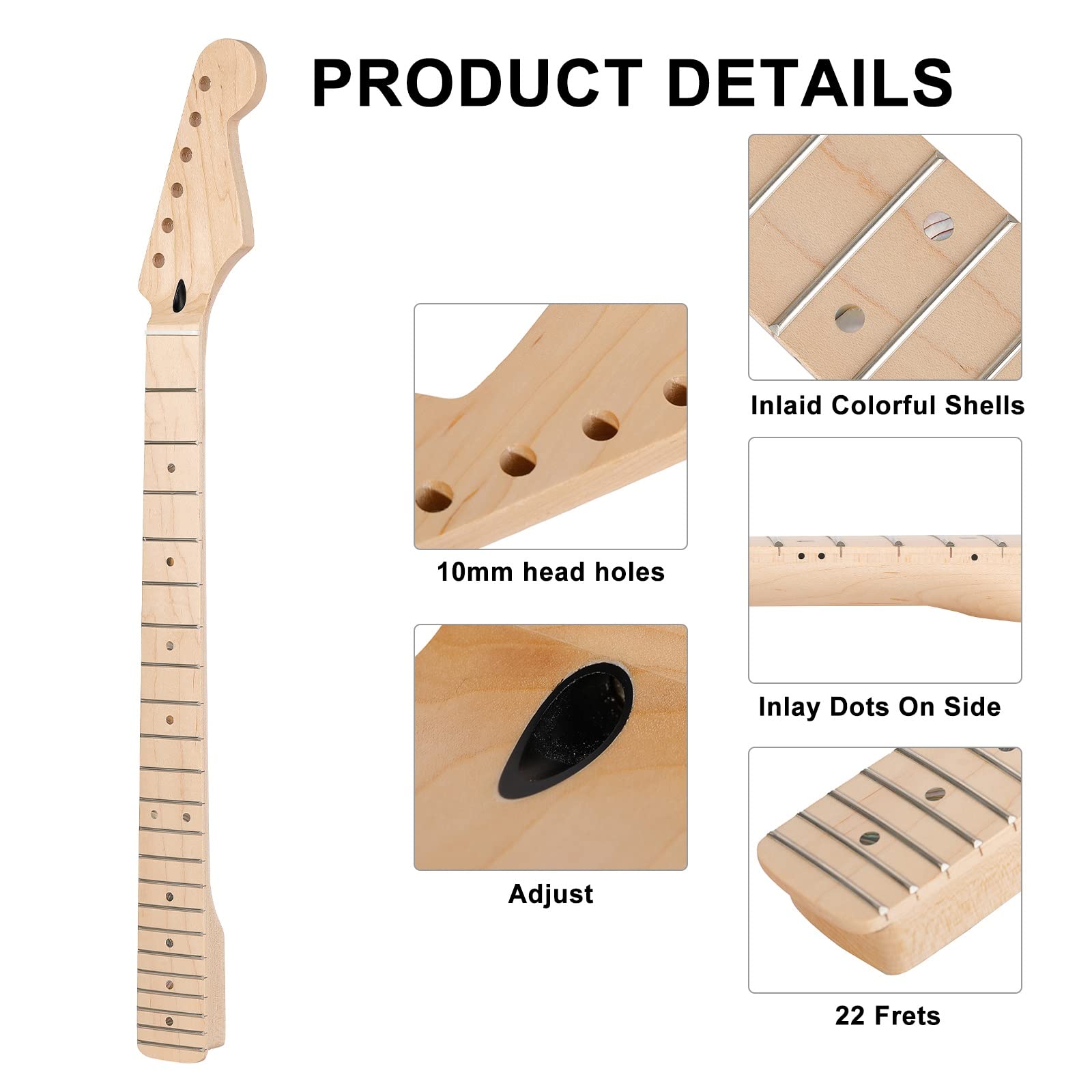 22 Fret Maple Fretboard Guitar Neck Guitar DIY Parts Replacement for ST Style Guitar Neck