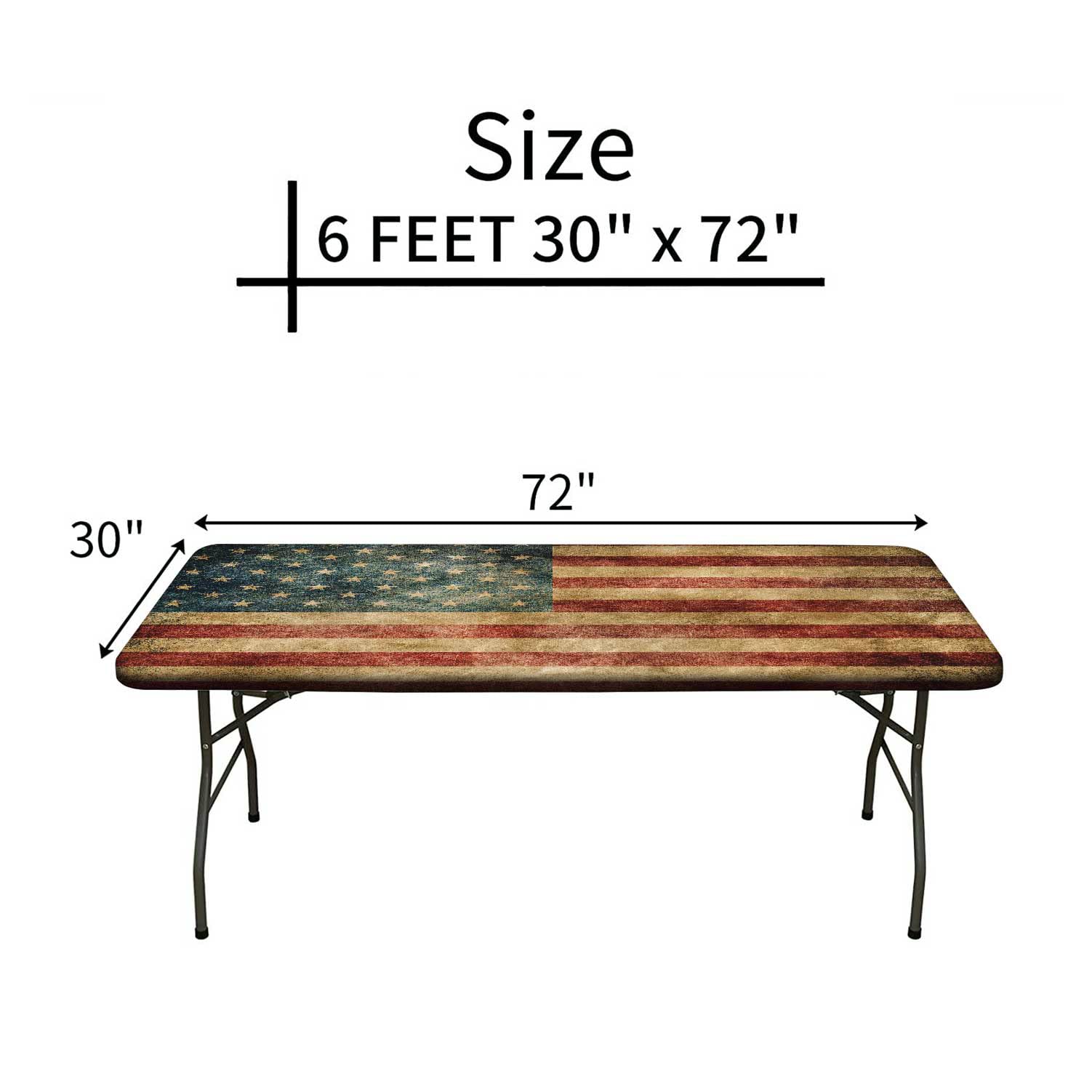 4th of July Rectangle Fitted Tablecloth, American Flag Indenpendence Day Elastic Edged Table Cover, 30x72 Inch, Waterproof Polyester Picnic Table Cloth for Outdoor Indoor Travel Party Patio Use