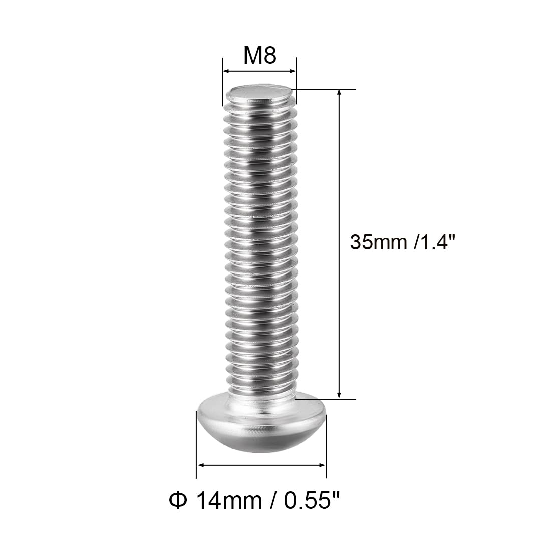 uxcell M8x35mm Machine Screws Hex Socket Round Head Screw 304 Stainless Steel Fasteners Bolts 5pcs