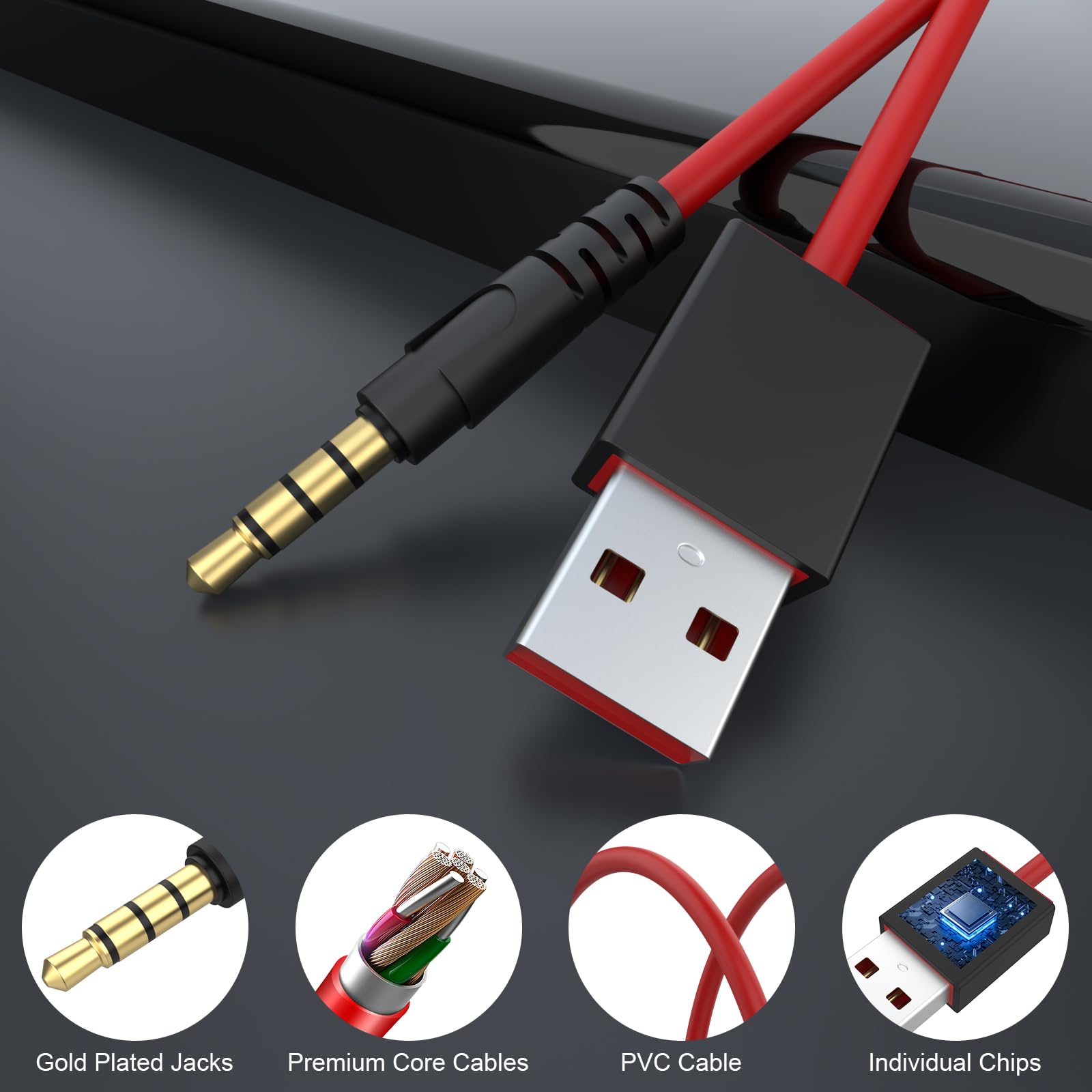 Alitutumao USB 3.5mm Cable Wire Solo Wireless Headphones Wireless Charger Cord Compatible with Beats by Dr Dre Solo Studio Wireless Headphones (Red)