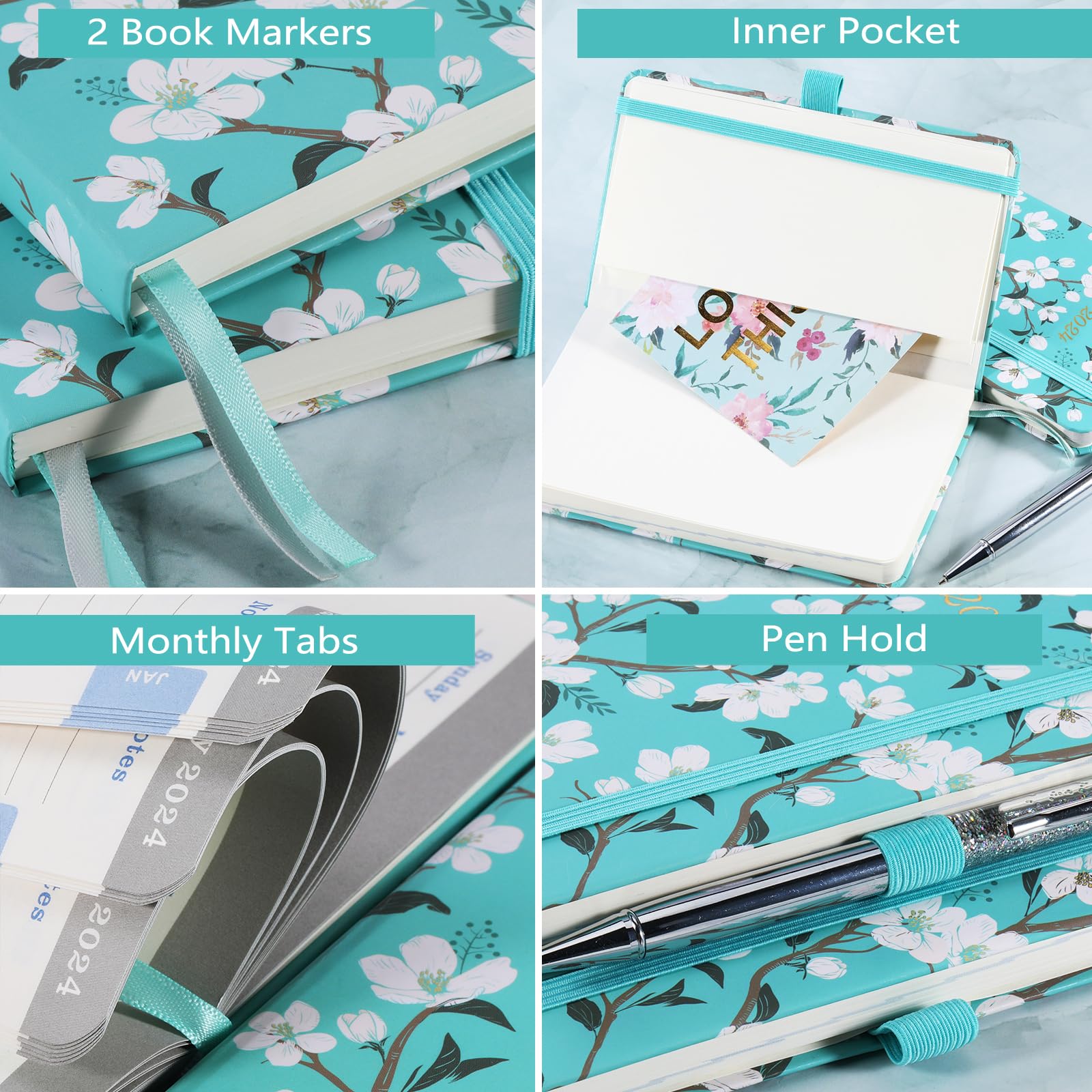 2024 Pocket Planner - Pocket Calendar (12-Month) With Notes Pages, Jan. 2024 - Dec. 2024, 6.2" x 4", 2024 Planner with Contacts, Holidays and Pen Holder, Back Pocket - Green