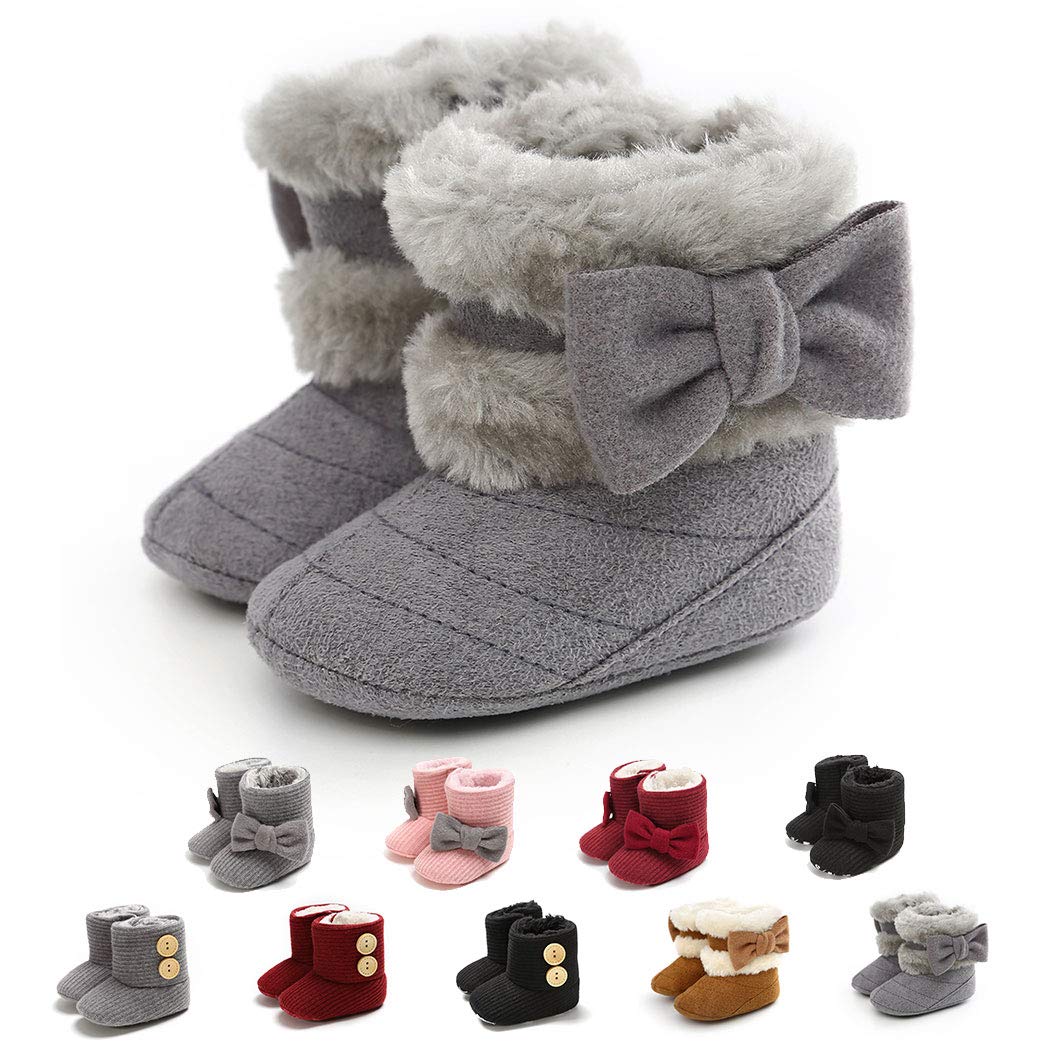 BABITINA Infant Boots Winter Baby Girl Shoes Soft Sole Anti-Slip Toddler Snow Warm Prewalker Newborn Boots(6-12 Months M US Infant,A-grey)