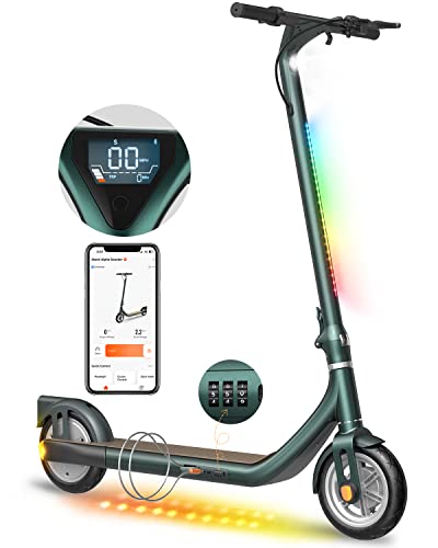 Atomi Alpha Electric Scooter Adults, 650W Motor Electric Scooter with 25 Miles Long Range, 19 Mph Speed, Colorful Ambient Lights, Combination Lock, Smart App, Folding Portable Adults Electric Scooter