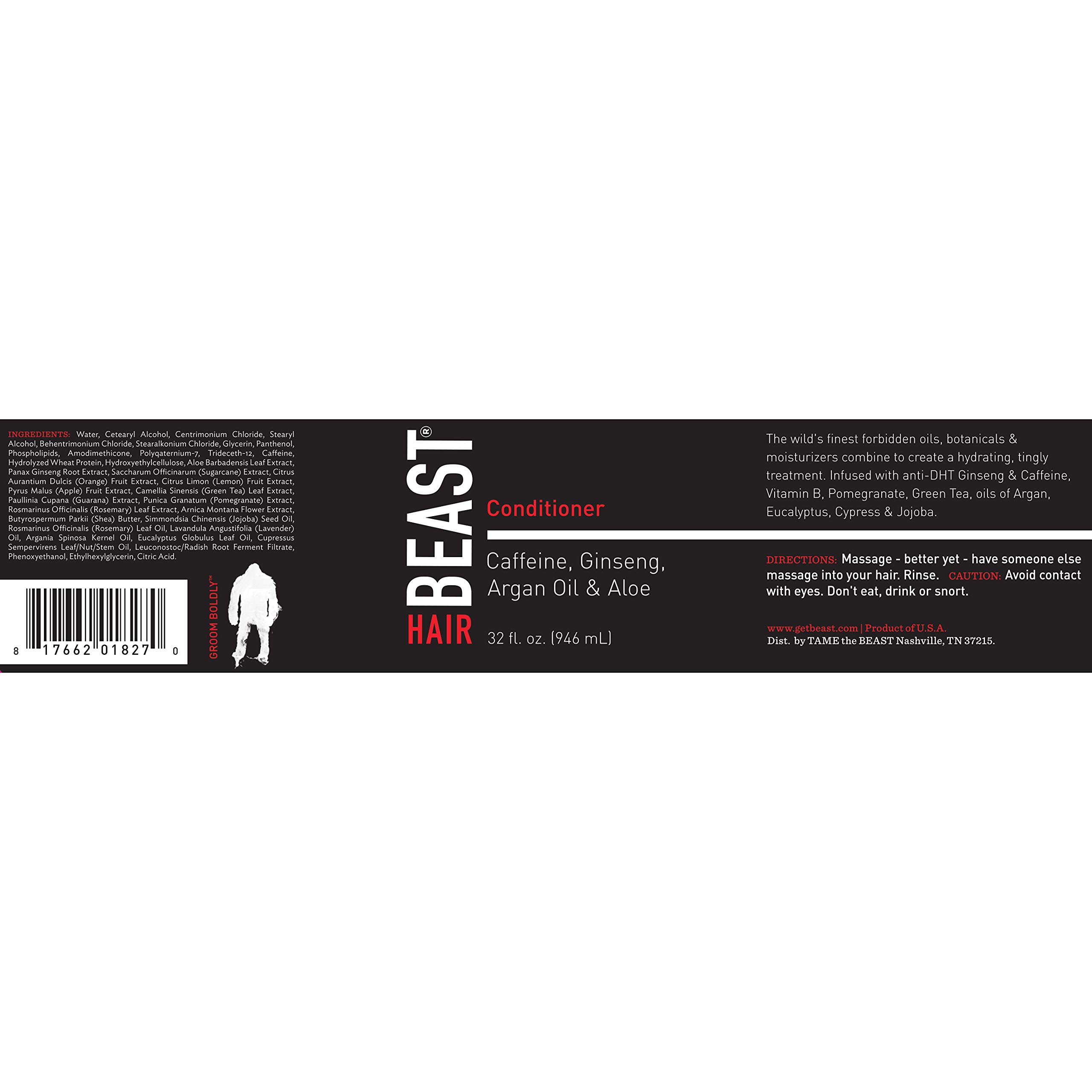 Beast Caffeine Conditioner 32oz Large Liter Size - Ginseng Argan Oil Vitamins B Green Tea Eucalyptus Pomegranate Oils Shea Butter Aloe - Paraben Free Moisturizing DHT Blocking Dry Scalp Tame the Beast