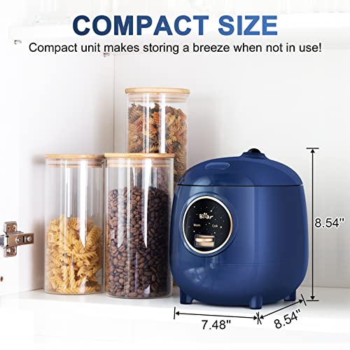 Bear Mini Rice Cooker 2 Cups Uncooked, 1.2L Portable Non-Stick Small Travel Rice Cooker, One Button to Cook and Keep Warm Function, Blue