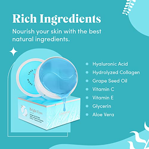 Hydra Blue Collagen Under Eye Gel Mask - Bright Eyes Anti Aging Treatment For Dark Circles, Puffy Eyes, Bags, Fine Lines - 30 Pairs (60 Total Patches)