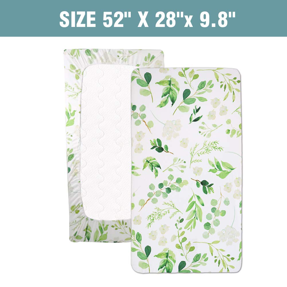 Crib Sheets HNHUAMING Neutral Baby Crib Fitted Sheets, Ultra Soft & Breathable 52 X 28 inch Crib Sheet Snug Fits for Standard Crib Mattress, Green Leaves