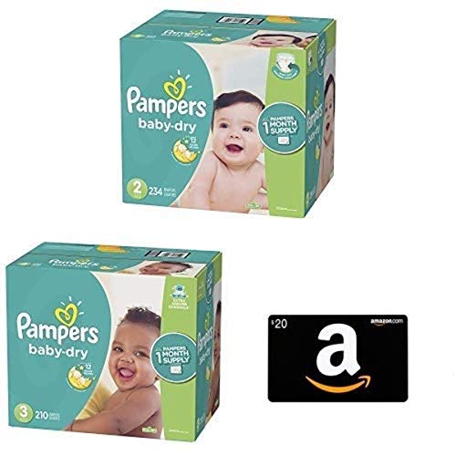 Diapers Size 2, 234 Count - with Diapers Size 3, 210 Count - and Amazon.com $20 Gift Card in a Greeting Card (Madonna with Child Design)