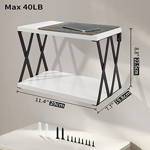 Afuly Bedside Table Wall Mounted, 2 Tier Rustic Wood Floating Nightstand for Bedroom Decor Storage, Black Wall Bedside Shelf for Home Livingroom Bathroom Kitchen Decorative