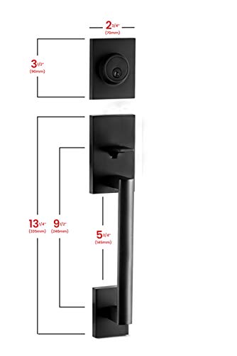 Berlin Modisch HandleSet Front Door Entry Handle and Deadbolt Lock Set Slim Square Single Cylinder Deadbolt and Lever Reversible for Right & Left Sided Doors Heavy Duty β Iron Black Finish