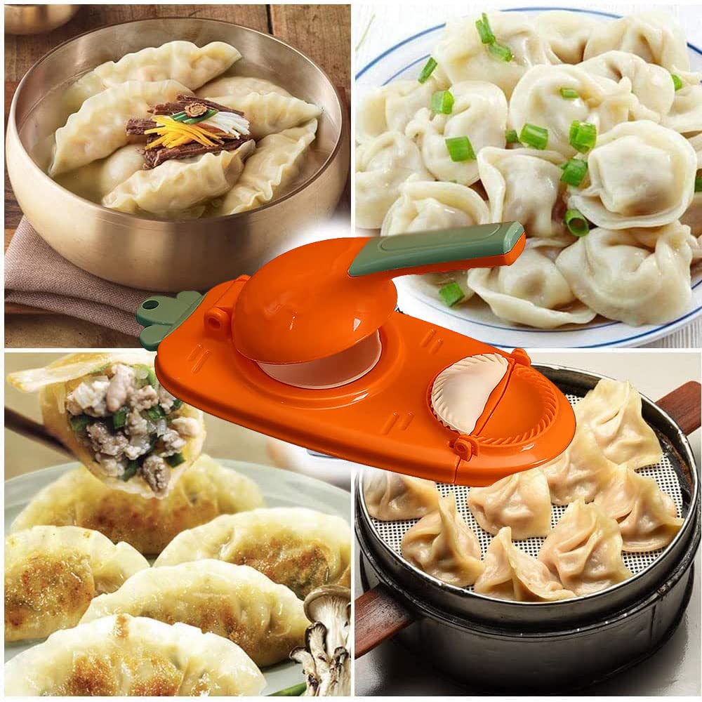 2-in-1 Dumpling Maker, Dumpling Skin Artifact DIY Dumpling Tool, Manual Dumpling Press Molds Set【Upgrade Version】, Mould Baking Pastry Making Dumplings In Seconds (Orange)