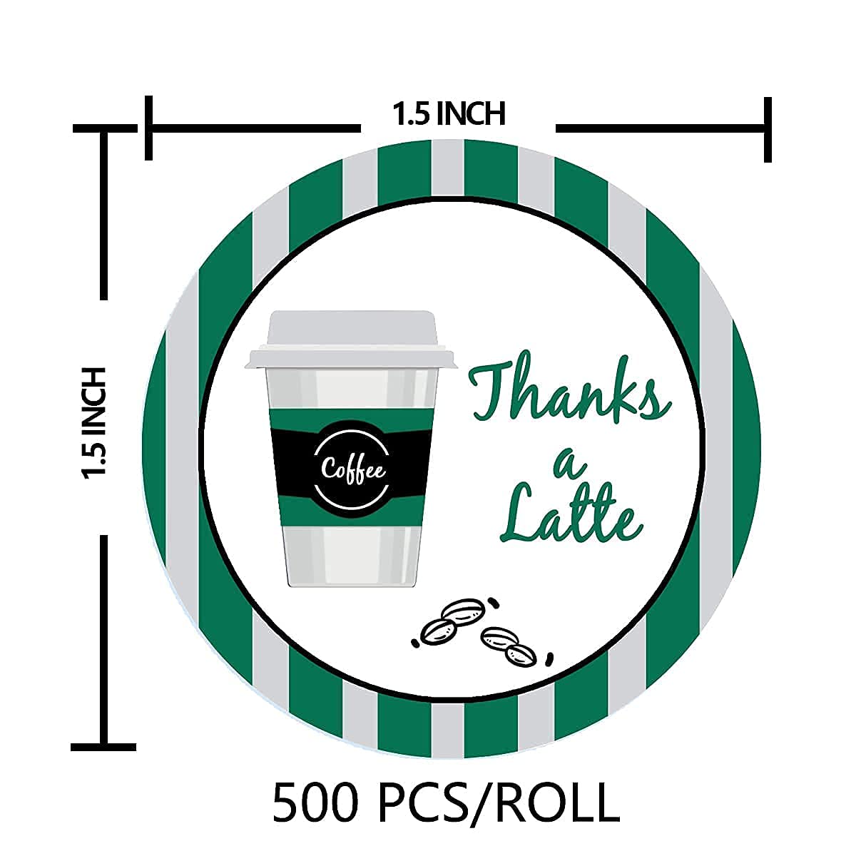 Thanks A Latte Stickers,1.5 Inch Customer Appreciation Labels for Favors Bags,Envelope Seals,Goodie Bags,Suitable for Small Business,Cafe,500 Pcs Per Roll