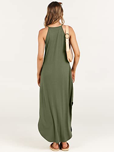 ANRABESS Women's Summer Casual Halter Neck Sundress Sleeveless Split Maxi Long Beach Dress with Pockets 991ganlanlv-M Olive