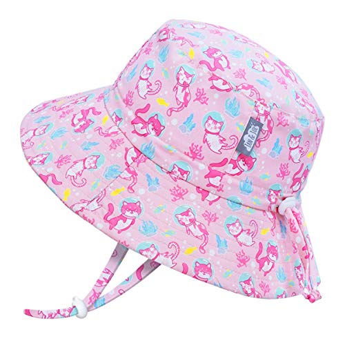 JAN & JUL Kids Water-Resistant Swim Sun-Hat for Girls (XL: 5-12 Years, Diving Cats)