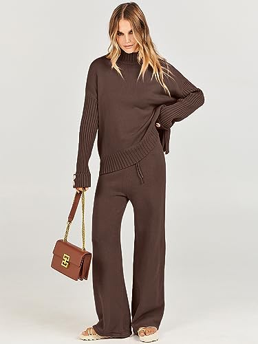 ANRABESS Women's Two Piece Outfits Sweater Sets Long Sleeve Knit Pullover and Wide Leg Pants Lounge Sets 2023 Fall Fashion Clothes Tracksuit Sweatsuit Set B1022shenfei-XL