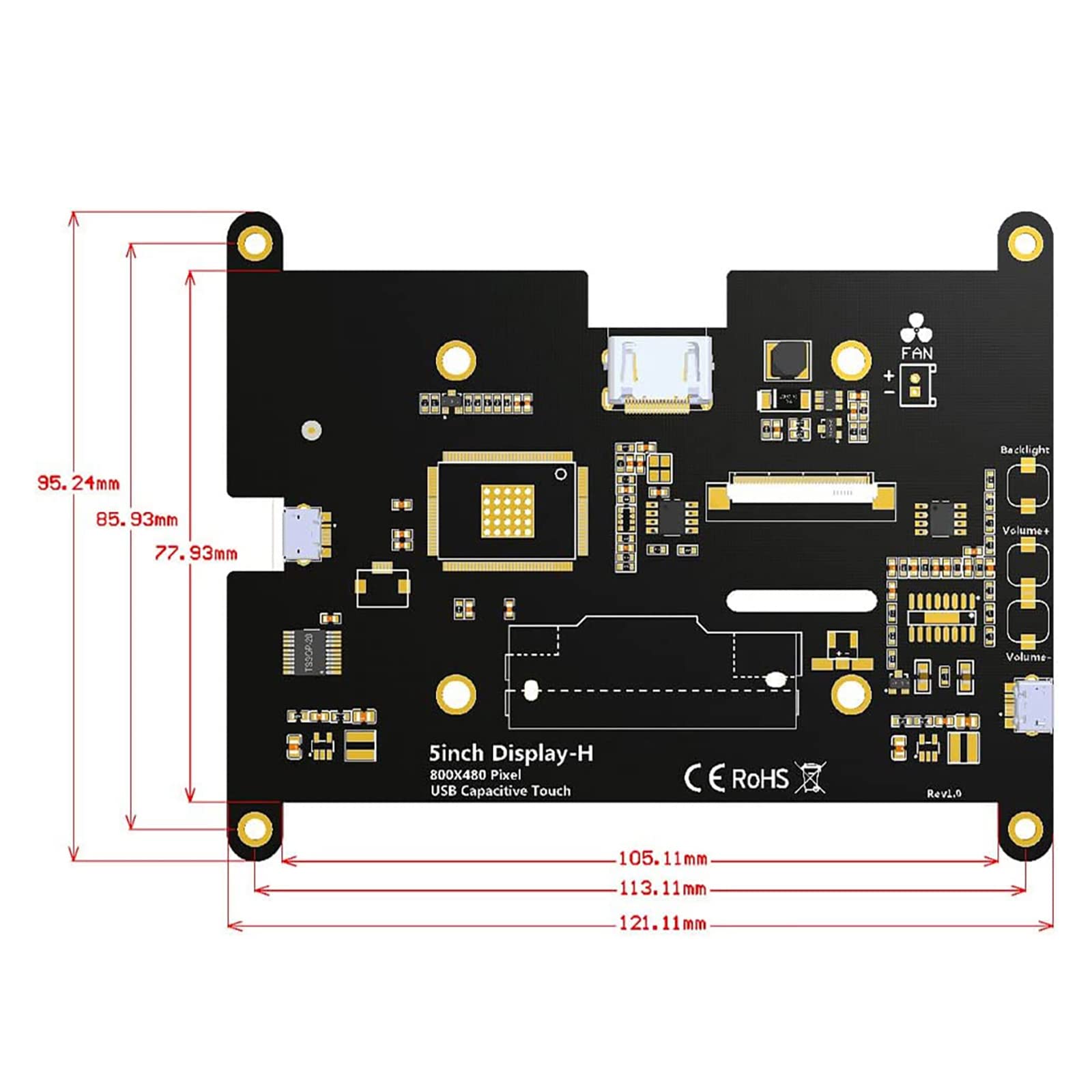ELECROW 5 Inch Monitor for Raspberry Pi Touchscreen Monitor with Speaker LCD Display for Raspberry Pi 5 4 3 Windows PC HDMI-Compatible & USB Powered Travel Monitor for Laptop Black