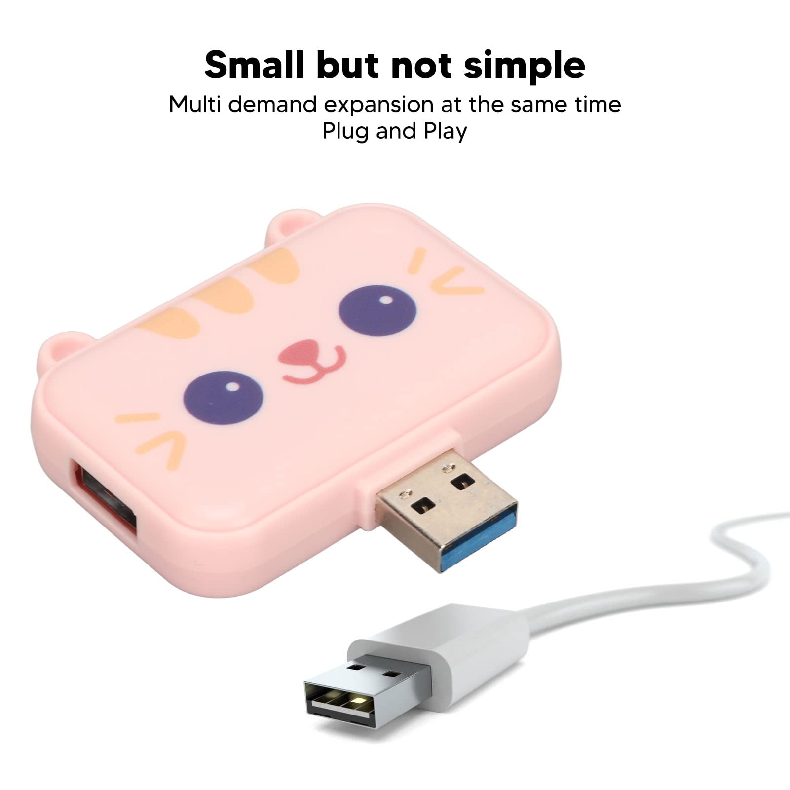 3 in 1 Cute USB Hub, USB A to USB3.0 and USB2.0X 2 Adapter, 5Gbps Multiport USB Docking Station, USB Data Splitter, for Laptop and PC, Girls Student Gift (White)