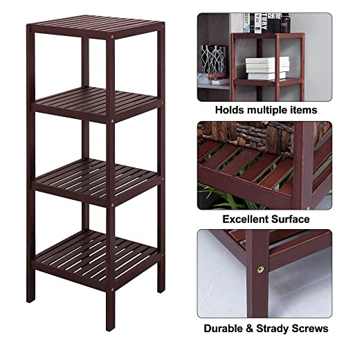 Zoopolyn 100% Bamboo Bathroom Shelf 13 x 13 x 39 inches 4-Tier Multifunction Standing Towel Rack Storage Organizer Unit Brown