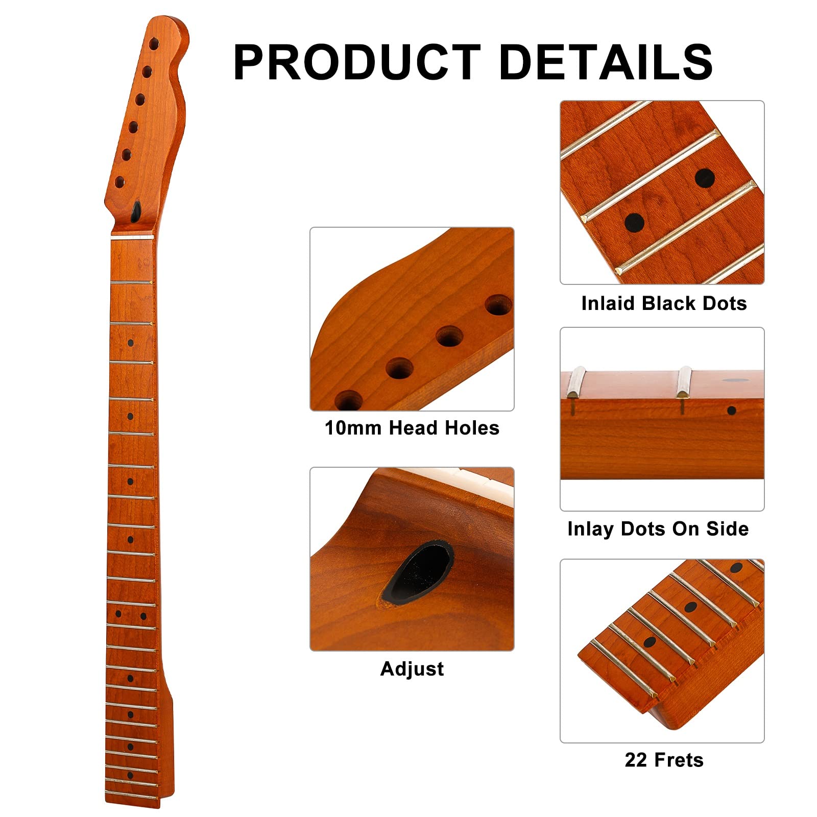 22 Frets Electric Guitar Neck Roasted Maple "C" Shape for TL Guitar Parts Replacement