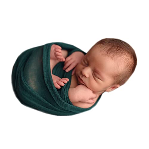 Coberllus Newborn Baby Photo Props Blanket Stretch Knitted Wrap Swaddle for Boy Girls Photography Shoot (Green)