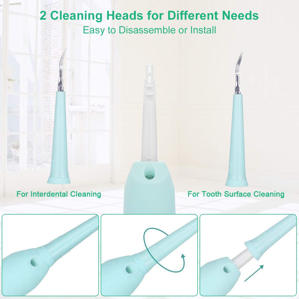 Electric Dental Calculus Remover, Sonic Tooth Scraper Plaque Tartar Stain Remover for Teeth High Frequency Vibration Teeth Cleaning Tools Kit with LED USB Rechargeable 3 Modes 2 Cleaning Heads (Blue)