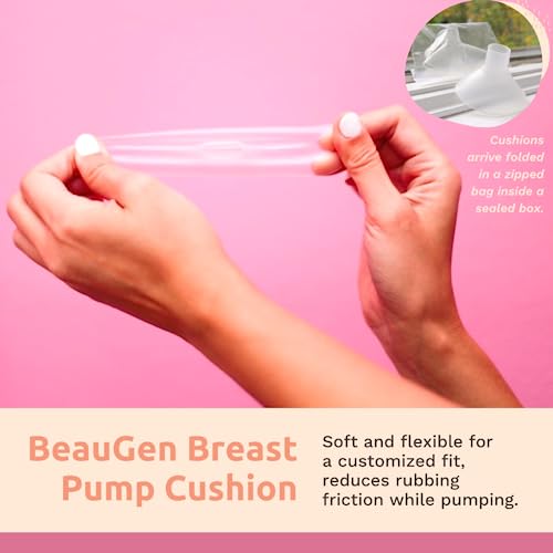 BeauGen Breast Pump Cushion 2.0 β Breast Pump Sizing Insert for Flange Comfort & Fit β Soft, Stretchy, Clear Breast Pump Accessory β BPA Free, Food Safe β Compatible with Flange Sizes 21-28mm (1 Pair)