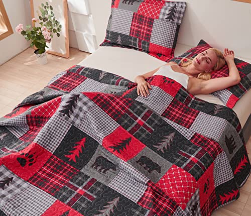 Bedspread Coverlet King Size Rustic Quilt Set Bedding King Plaid Quilt Bedding Lightweight Bedspread Lodge Cabin Bear Bedding Country Patchwork Quilt Bedspread Coverlet Rustic Reversible Quilts
