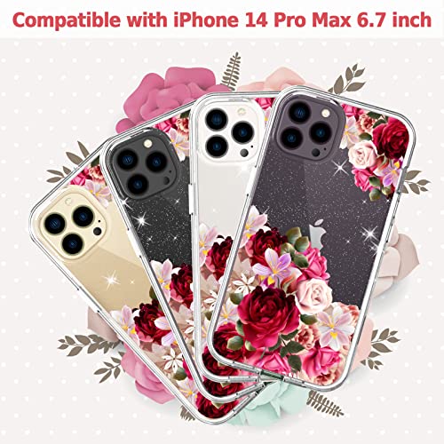 ACKETBOX for iPhone 14 Pro Max Case with Screen Protector + Camera Lens Protector and Ring Bracket,PC Back Case + Front Cover and TPU Phone Case Cover for iPhone 14 Pro Max (Flowers)