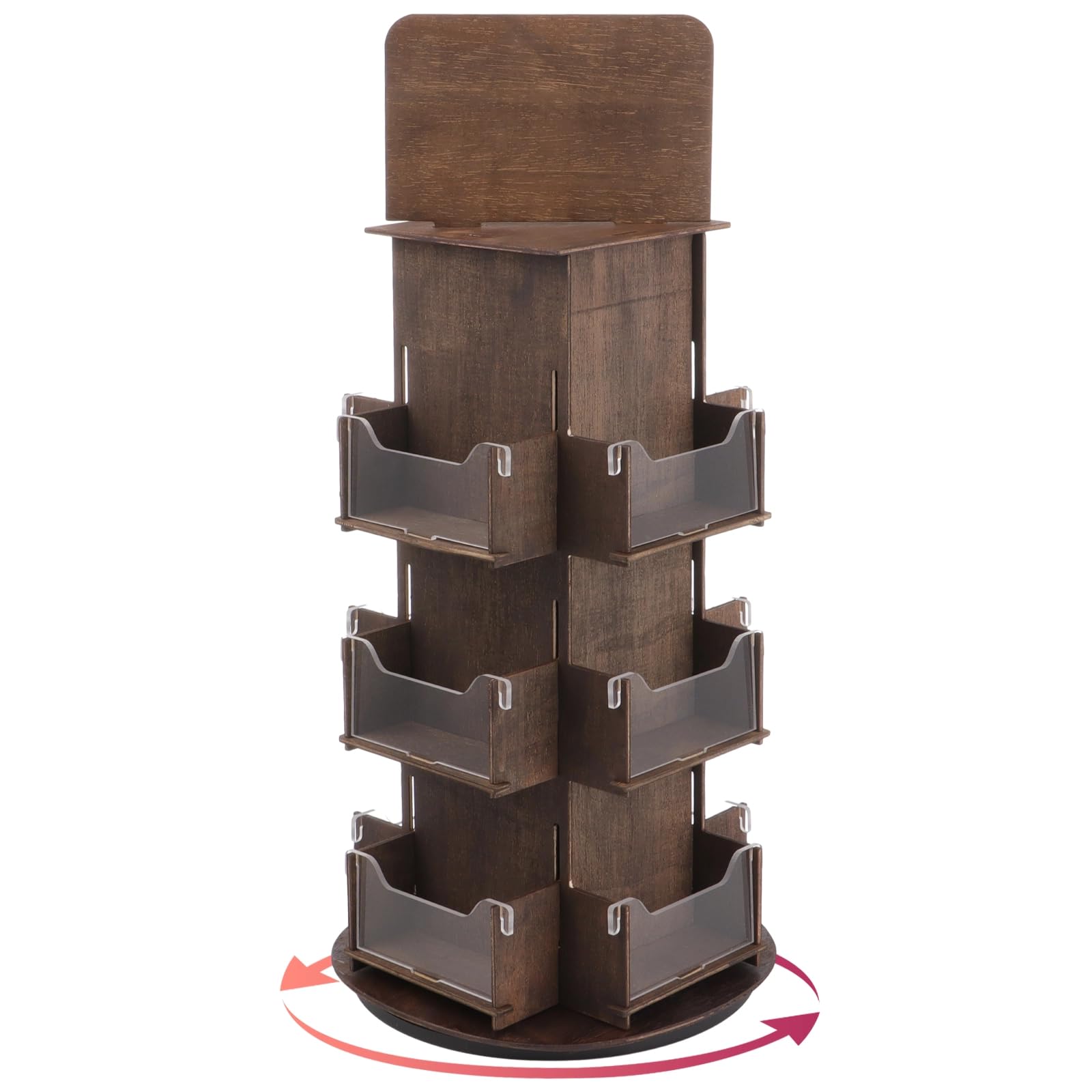 3-Tier Rotating Sticker Display Stand, 4-Sided Wood Greeting Card Display Rack, 360 Countertop Rotating Shelf for Cards, Stickers, Coasters, Multi-Pocket Tabletop Holder for Retail Tradeshow Showcase