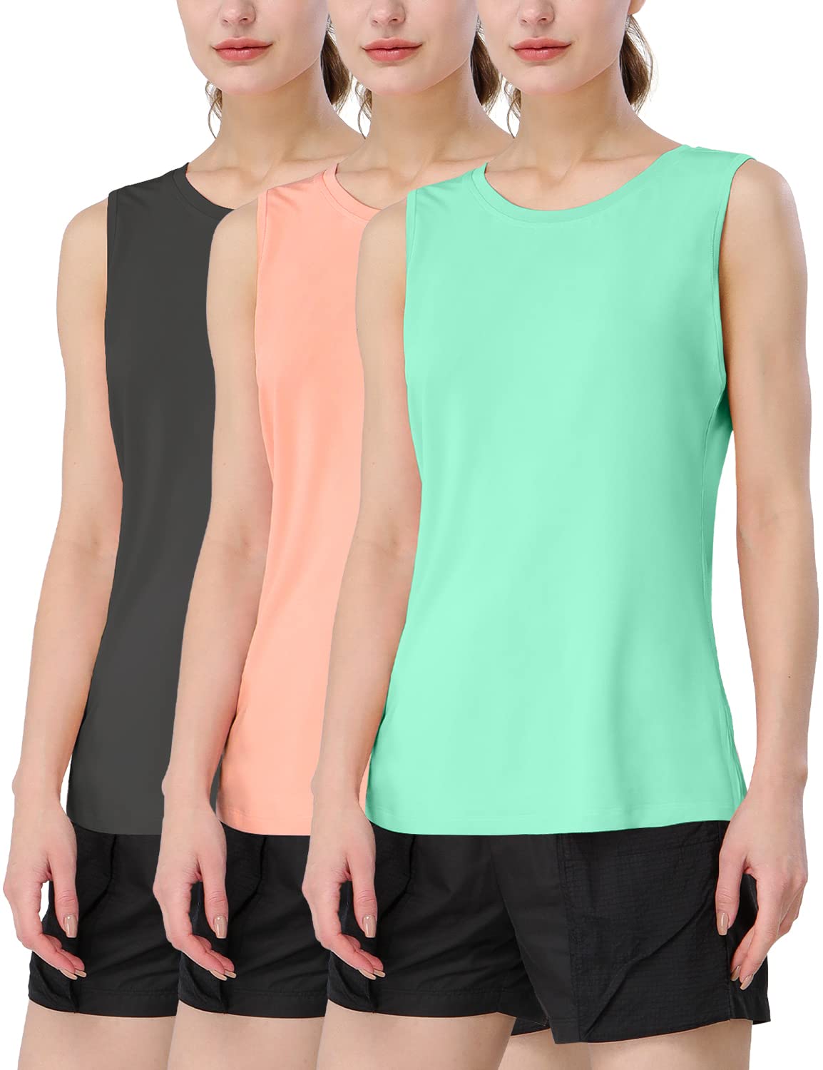 3 Pack Women's Sleeeveless Workout Shirts Dry Fit Exercise Running Work Out Tank Tops Active Gym Tops Muscle Tank X-Large