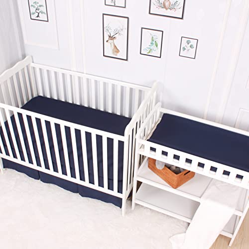 CaSaJa Navy Diaper Changing Pad Cover with Strap Holes Set of 3, Snug Fit 4-Sided Contoured Changing Table Pad 16x31 16x32, Fitted Change Pad Sheet for Baby Boy, 100% Silky Soft Microfiber