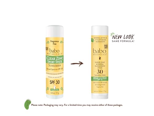 Babo Botanicals Sheer Zinc Mineral Sunscreen Sport Stick SPF30- Natural Zinc Oxide- Shea Butter- Fragrance-Free - Water Resistant - MADE SAFE Certified