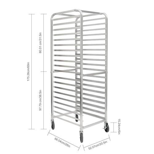 20-Tier Sheet Pan Rack Bun Pan Rack Bun Pan Rack MobileTrolley Storage Cooling Rack with Lockable Casters 286.6LBS for Home Commercial Kitchens Bars Gardens Bakeries