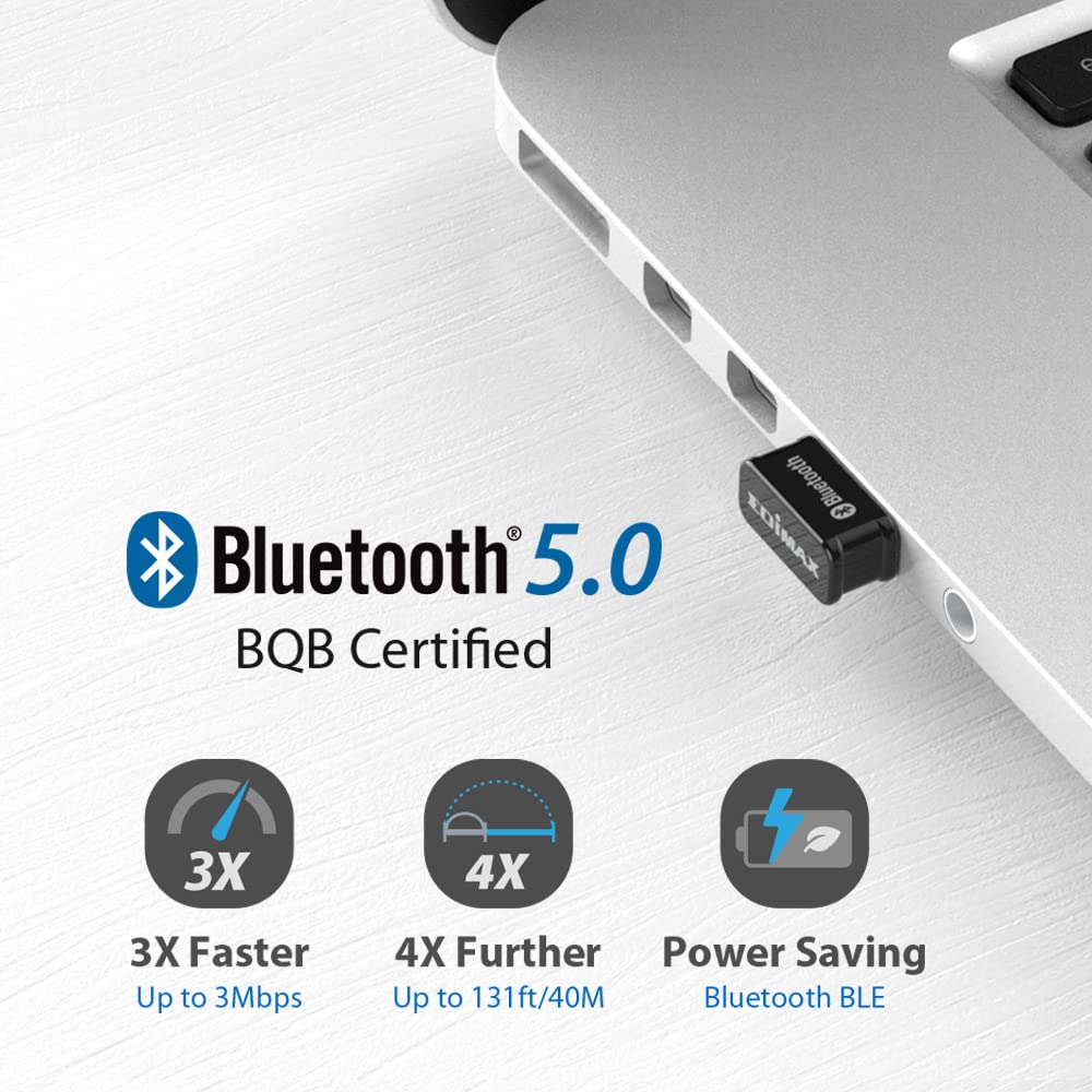 Edimax Bluetooth Adapter for PC, BT 5.0 EDR Nano USB Dongle, Fast Transfer, Bluetooth Headphones Headset Speakers Keyboard Mouse, Win 10/11 Plug-n-Play, Linux/Mint 21 Plug-n-Play, BT-8500