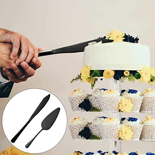Black Cake Cutting Set with Luxury Gift Box,Stainless Steel Black Cake Pie Pastry Servers, Black Cake Serving Set, Elegant Cake Knife and Server Set Perfect For Wedding, Birthday, Parties and Events.