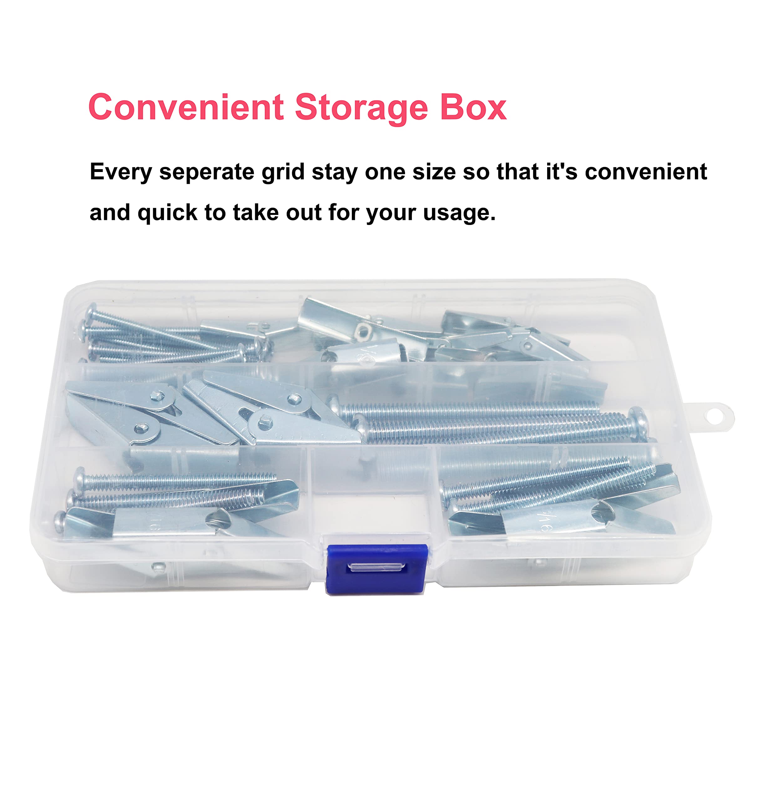 cSeao 22 Pieces Heavy Duty Drywall Ceiling TV Anchors Toggle Bolt Assortment Kit, 1/8" 1/4" 3/16" Spring Loaded Hollow Wall Inserted Bolt Wing Nuts