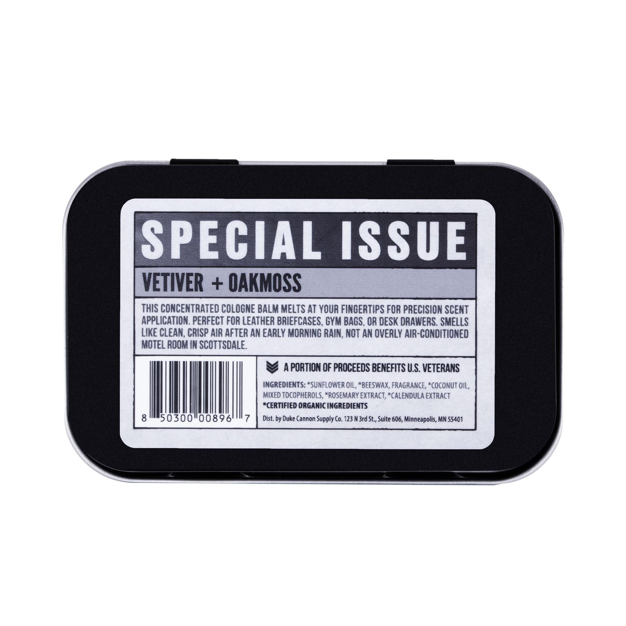 Duke Cannon Supply Co. Solid Cologne for Men Special Issue Vetiver and Oakmoss (Fresh Air, Sandalwood) - Concentrated Balm, Travel-Friendly Tin, 1.5 oz