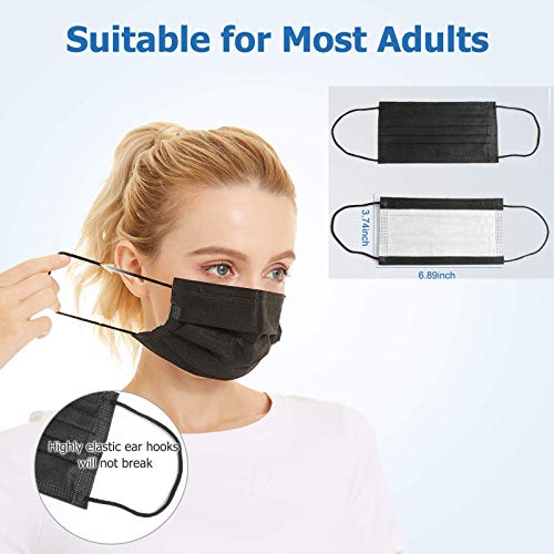 Wudida 2023 Disposable Face Masks, 4-Ply Breathable Non-Woven Cup Dust Black Masks with White Inside for Adults Men Women Box 50 Pack