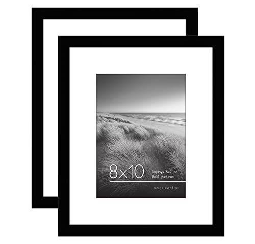 Americanflat 8x10 Picture Frame in Black - 2 Pack - Use as 5x7 Picture Frame with Mat or 8x10 Frame Without Mat - Includes Sawtooth Hanging Hardware for Horizontal or Vertical Display
