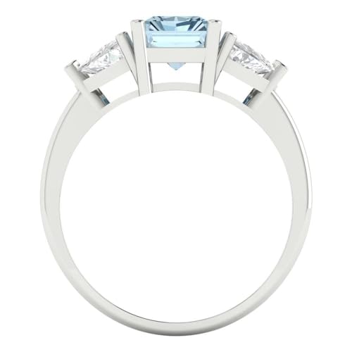 3.0ct Emerald cut 3 stone Solitaire Blue Simulated Diamond Engagement Promise Anniversary Bridal Ring 18K White Gold 4.75