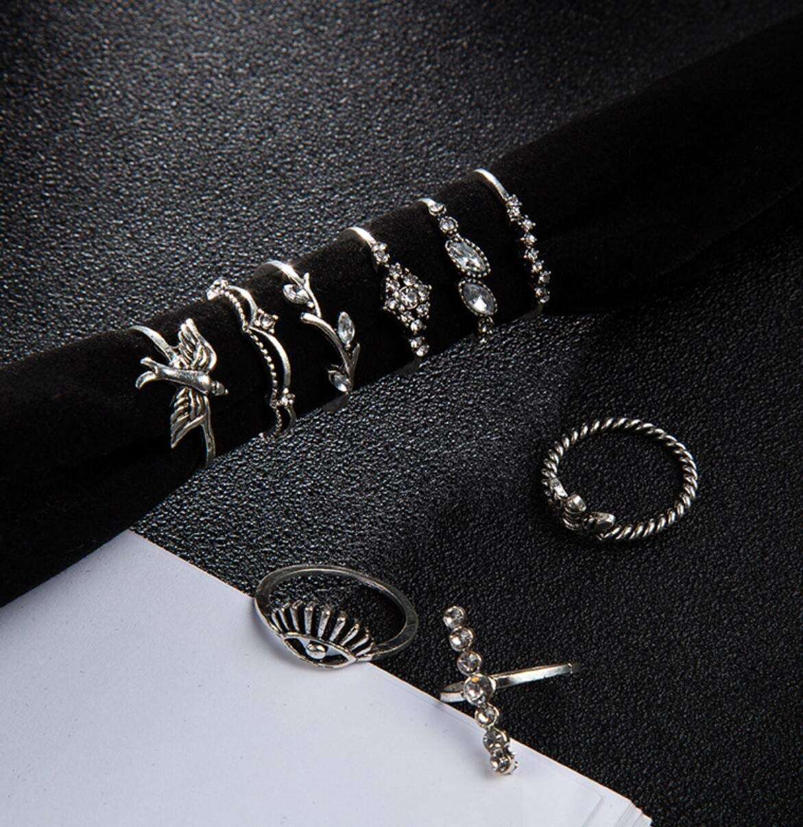 Bird Bee Crown with Diamond Branches and Diamonds Devil's Eyes Rings