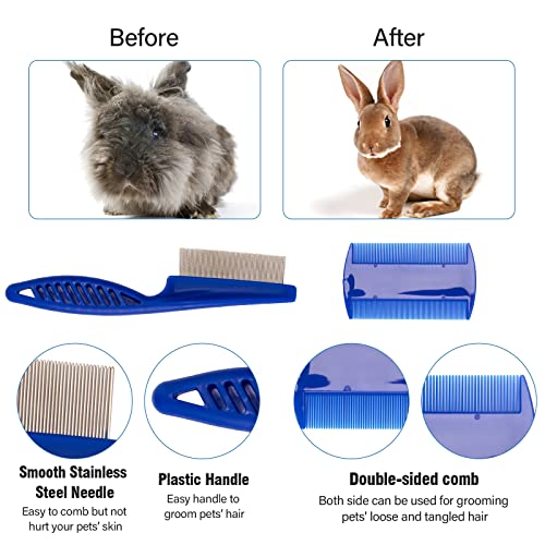 6 PCS Bunny Rabbit Grooming Kit Guinea Pig Grooming Kit Bunny Rabbit Brush for Shedding, Pet Hair Grooming Bath Brush with Adjustable Handle, Bunny Comb Rabbit Nail Clipper Trimmer for Hamster