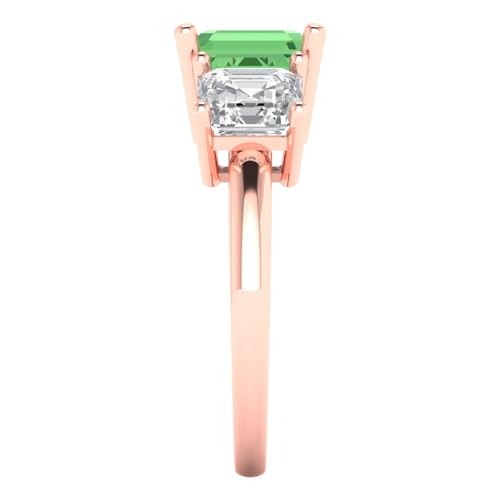 3.25 ct Sq Emerald cut 3 stone Solitaire Green Simulated Diamond Engagement Promise Anniversary Bridal Ring 18K Rose Gold 3.5