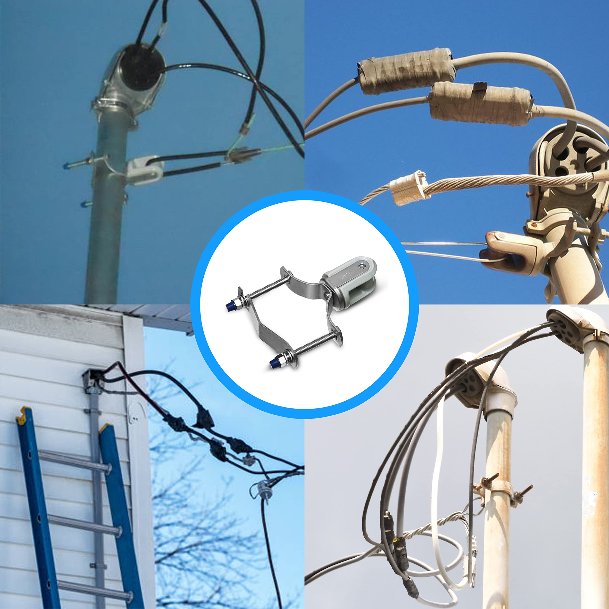 OhLectric Porcelain Wire Holders - Heavy Duty with Adjustable Steel Clamp - Reinforced Saddle - Great for Indoor and Outdoor Use - Available in 3 Dimensions - Conduit Size 1-¼” to 3” - OL-43305