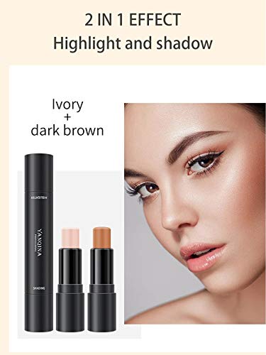 MIRORA Contour Stick, Concealer Contour, Shading Highlighter Stick for Makeup, 2 in 1 effect Face Cosmetics (2 Colors, Lvory, Dark Brown)