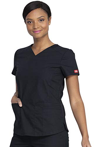 Dickies EDS Signature Women Scrubs Top V-Neck Plus Size DK880, 2XL, Black