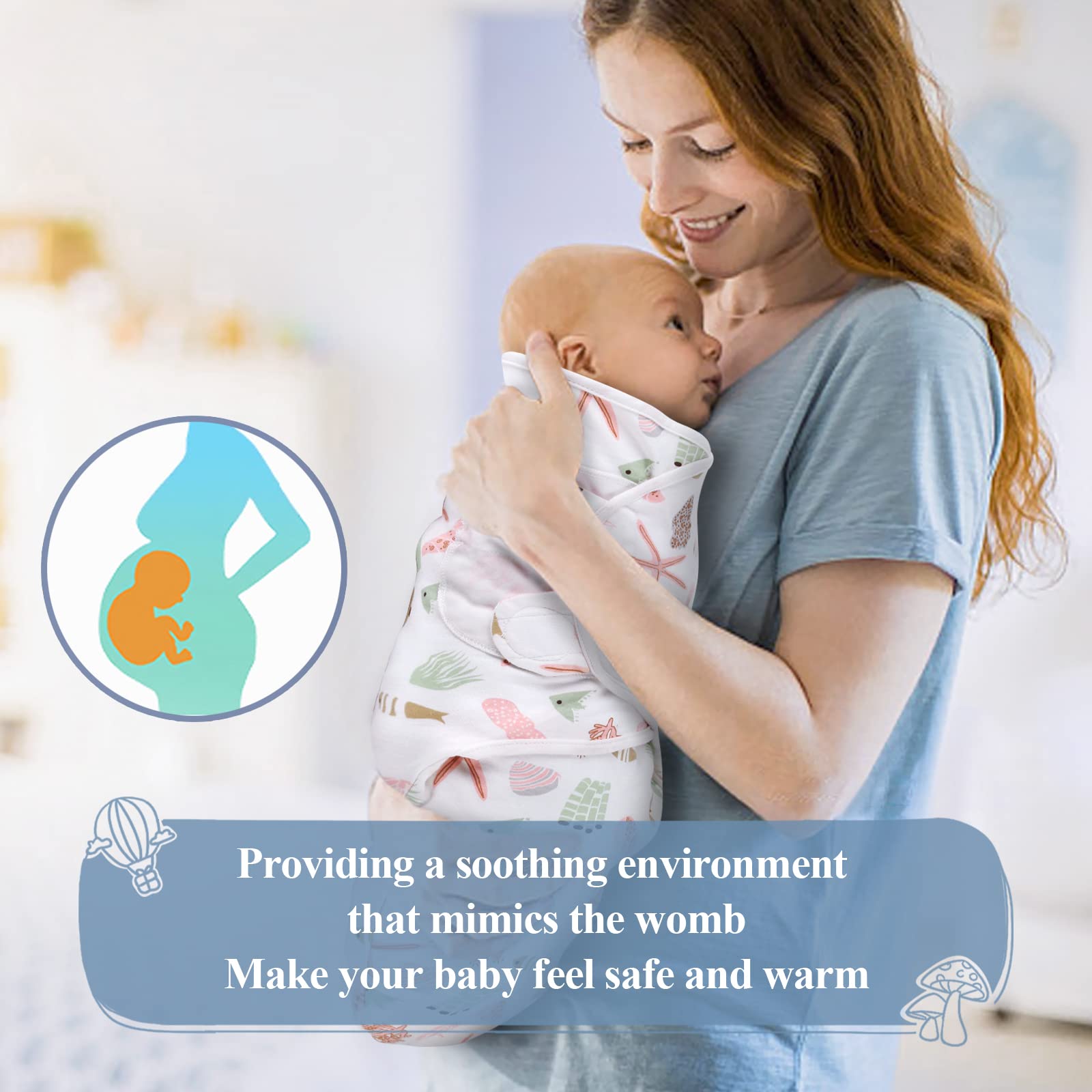 3 Pack Baby Swaddle Blanket, Adjustable 100% Organic Cotton Newborn Swaddle Sleep Sacks, Infant Swaddle Wrap Helps Prevent Startle Reflex(0-3 Months)