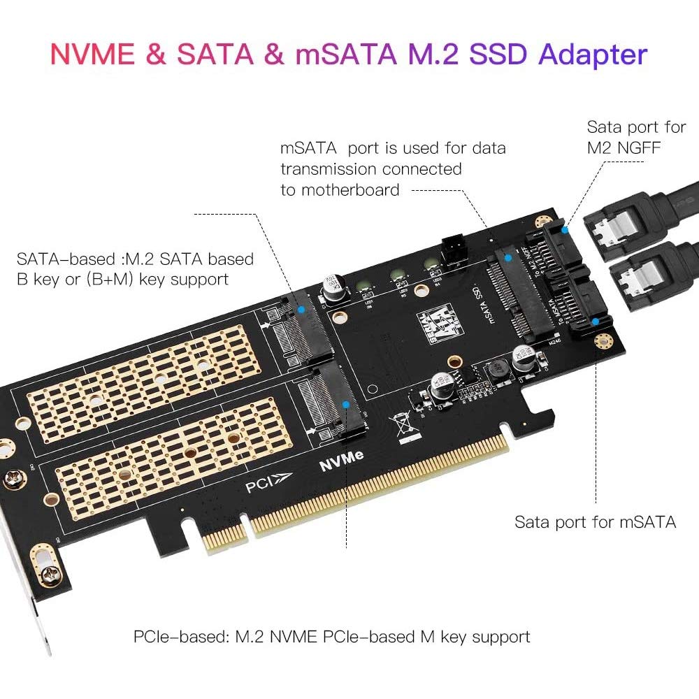 3 in 1 NGFF and MSATA SSD Card,M.2 NVME to PCIE/M.2 SSD to III/MSATA to for 2280/2260