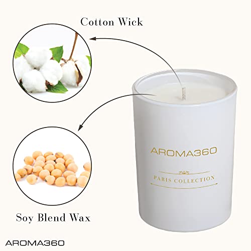 Aroma360 - Dream On - Paris Collection Candle Trio - Luxury Scented Candles with Essential Oils - White Tea, Sweet Vanilla & Earthy Cedar - Aromatherapy - Soy Candles - 80hr Burn - 11 oz - Set of 3